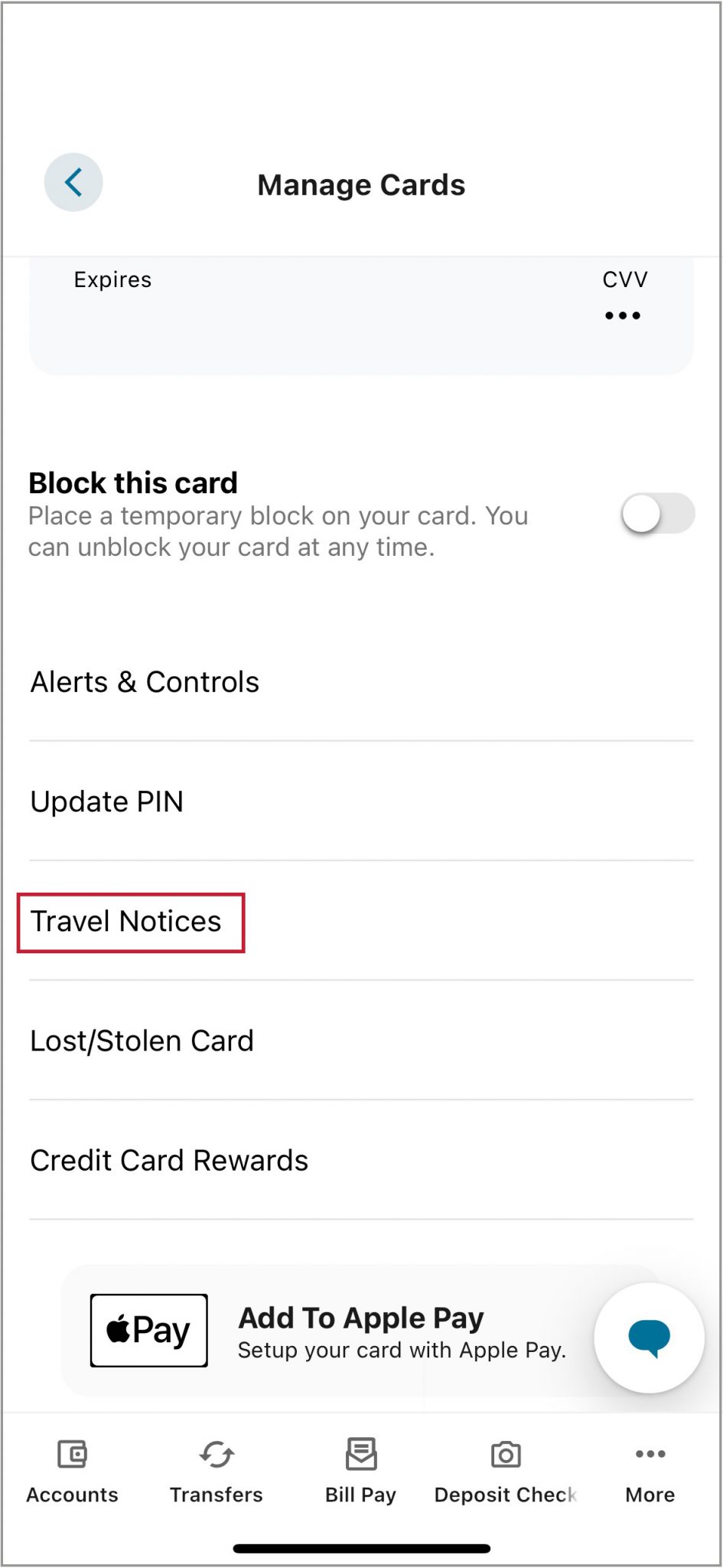 Loading a Travel Notification - SF Fire Credit Union